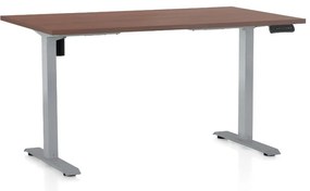 Výškově nastavitelný stůl OfficeTech B, 140 x 80 cm, šedá podnož, ořech