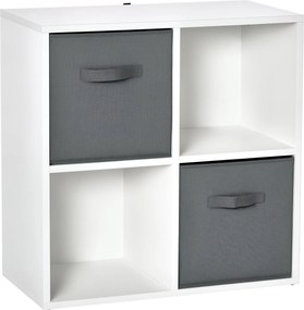 HOMCOM 4-kubová knihovna modulární police se 2 odnímatelnými zásuvkami z netkaného textilu do kanceláře, studovny a ložnice 61,5x30x61,5 cm Bílá a Šed