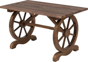 Dřevěný zahradní stůl Outsunny, venkovní stůl na terasu 110x60x65 cm s nohami ve tvaru kol, nosnost 100 kg, stůl pro venkovní terasu s povrchovou úpr…