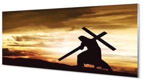 akrylový obraz Jesus cross západ slunce 120x60 cm