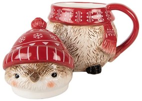 Keramický hrnek ptáček s víčkem a čepičkou - 15*11*17 cm / 500 ml