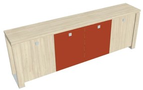 Nízká skříň Verno+ S 260 x 46 x 90 cm, kombinované dveře, akát / oranžová