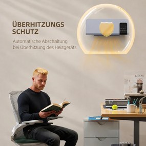 HOMCOM Elektrické topení, nástěnná montáž, oscilační funkce, 2 režimy, časovač, LED displej, šedá
