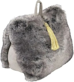 Šedá chlupatá dveřní zarážka se zlatým střapcem Wolf grey - 15*22*18cm