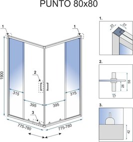 Čtvercový sprchový kout REA PUNTO 80x80 cm, černý/transparent - bez vaničky
