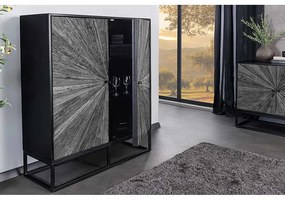 Massive home | Vysoká komoda BARRACUDA 120cm černé mangové dřevo s teakovou šedou přední deskou