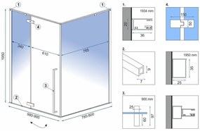 Sprchový kout REA FARGO 80/zástěna x 100/dveře cm, černý matný/transparent - bez vaničky