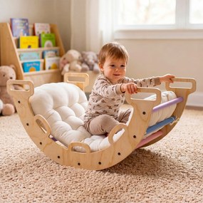 Costway Lezecký oblouk dřevěný Montessori lezecký rocker s měkkým polštářkem