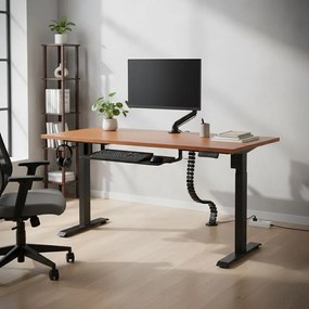 Výškově nastavitelný stůl OfficeTech B, 160 x 80 cm, černá podnož, třešeň