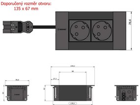 IBConnect Vestavná zásuvka INTRO bílá - různé konfigurace Konfigurace elektrozásuvky: 5x230V + 2xModul