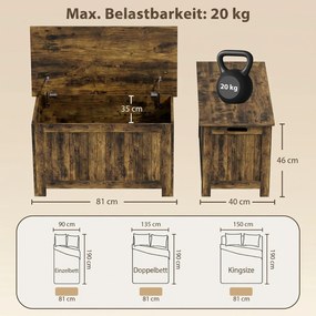 HOMCOM Úložný box s víkem, dětská krabice s bezpečnostními panty, rustikální hnědá