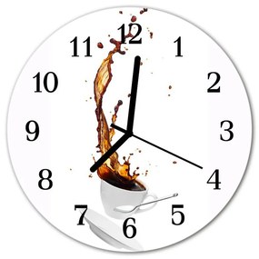 Nástenné skleněné hodiny káva