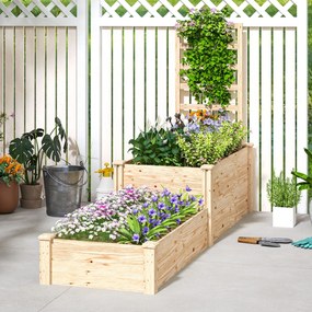 Outsunny Velký venkovní dřevěný květináč s mřížkou pro popínavé rostliny a 2 květinové boxy pro zahradu, terasu 222x63x132 cm Přírodní dřevo