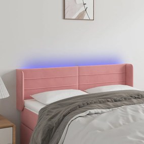 Čelo postele s LED růžové 147 x 16 x 78/88 cm samet