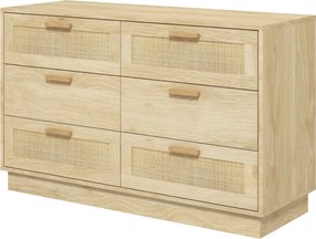 Noční stolek HOMCOM s ratanovými mřížkovými zásuvkami Boho styl Dresser s protiskluzovým řešením 110x40x69 cm Přírodní | Aosom
