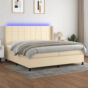 Box Spring Postel S Matrací A Led Textil Krémová Blok se čtverci 200 x 20
