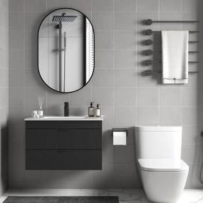 HOMCOM Skříňka pod umyvadlo závěsná skříňka s keramickým umyvadlem zásuvky se soft-close černá