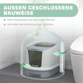 Záchod pro kočky s víkem Vstup přes hlavu Výsuvná vanička s lopatkou pro kočky do 4,5 kg, 40,5x52,5x42,5 cm Šedá barva