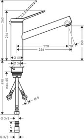 Hansgrohe Zesis M33, páková kuchyňská baterie 150, pro nízkotlaké/beztlakové ohřívače vody, 1jet, chromová, HAN-74806000