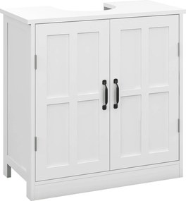 Kleankin Koupelnová Skříňka Pod Umyvadlo s Dvěma Dveřmi a Nastavitelnou Policí, Nosnost 20 kg, 60x30x60 cm, Bílá | Aosom