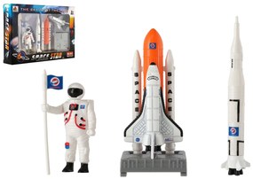 Sada vesmír 6ks kov/plast astronaut, raketoplán s doplňky v krabičce 25x17x4,5cm