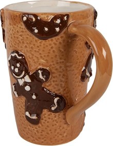 Hnědý vysoký hrneček perníček Gingerbread - 14*10*15 cm / 575 ml