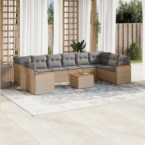11dílná zahradní sedací souprava a podušky mix béžové polyratan 3226332