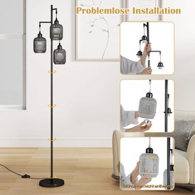 Costway Stojací lampa 173 cm lampa na čtení s 3 E27 zásuvkami a nožním – černý