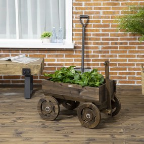 Zvýšený záhon Outsunny v designu dřevěného vozíku, dřevěná květinová bedna, rostlinný vozík, stojan na rostliny pro zahradu a terasu, nosnost až 50 k…