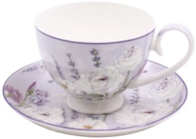 HOME ELEMENTS Porcelánový hrnek s podšálkem 250 ml, Levandule