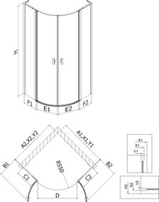 Mexen Mist L, čtvrtkruhový sprchový kout s 2-křídlými dveřmi, 100 x 100 cm, 8mm čiré sklo, černý profil, 8A32L-100-100-70-00