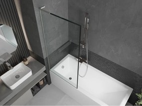 Mexen Next L, 1-křídlová vanová zástěna 80 x 150 cm, 6mm čiré sklo-černý vzor, ​​6mm čiré sklo, profil broušená ocel, 895-080-000-03-70-97