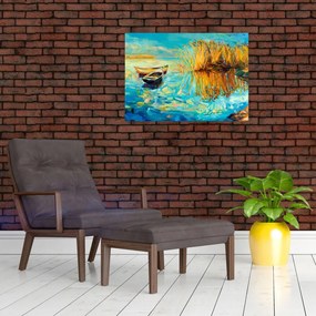 Skleněný obraz - Jezero s loďkami (70x50 cm)
