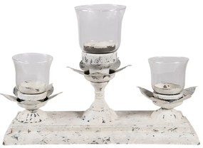 Kovový  šedý svícen na 3 čajové svíčky Neele – 36x12x25 cm