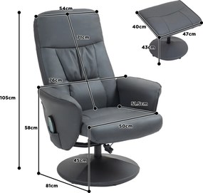 HOMCOM Relaxační křeslo s podnožkou, elektrické masážní křeslo s funkcí polohování, 10 masážních bodů, otočné TV křeslo s boční kapsou, dálkové ovlád…