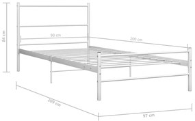 vidaXL Rám postele bílý kov 90 x 200 cm