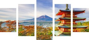 5-dílný obraz výhled na Chureito Pagoda a horu Fuji Varianta: 200x100