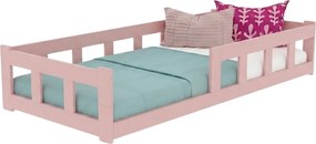 Benlemi Nízké jednolůžko FENCE 4v1 se zábranou 120x200 cm + matrace ADAPTIC Zvolte barvu: Pastelově růžová, Zvolte zábranu: S jednou zábranou vpravo