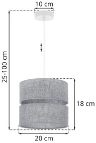 Závěsné svítidlo Jen, 1x šedé textilní stínítko, (fi 20 cm), w