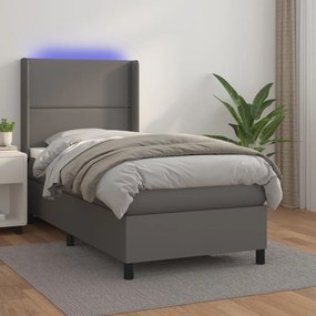 vidaXL Box spring postel s matrací a LED šedá 90x190 cm umělá kůže