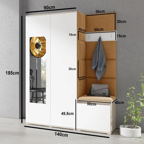 Eka Předsíňová stěna s čalouněnými panely Trinity 11 - Bílá / Hnědá 2307