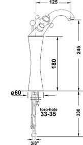 Reitano Rubinetteria, ANTEA stojánková umyvadlová baterie vysoká s výpustí, výška 245mm, chrom/zlato, 3172L