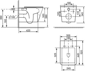Sapho Sapho, PORTO závěsná WC mísa, Vortex Rimless, 36x52cm, bílá, PZ102V
