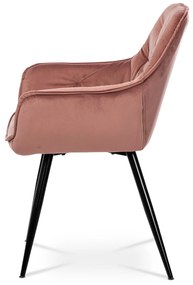 AUTRONIC Jídelní židle, potah strorůžová sametová látka, kovová 4nohá podnož, černý lak