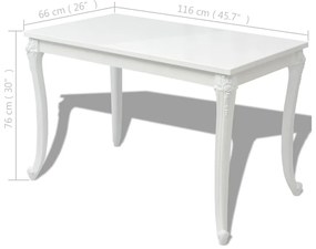 vidaXL Marketos Jídelní stůl 116x66x76 cm vysoký lesk bílý
