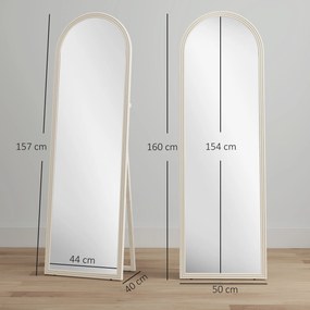 HOMCOM Zrcadlo na celou délku, 50 x 160 cm, volně stojící, montáž na zeď, obloukový rám, bílá