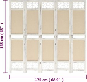 5dílný paraván krémový 175 x 165 cm textil 338560