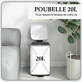 HOMCOM 20L Pěnový Odpadkový Koš z Nerezové Oceli s Tichým Víkem, Kompaktní, Odnímatelný Vnitřní Kbelík, 28L x 35Š x 45V cm, Bílý
