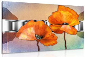 Obraz oranžové květy máku v orientálním stylu - 90x60 cm