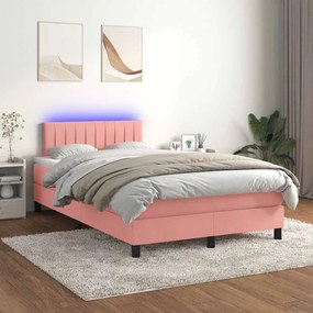 Box spring postel s matrací a LED růžová 120 x 190 cm samet 3270170